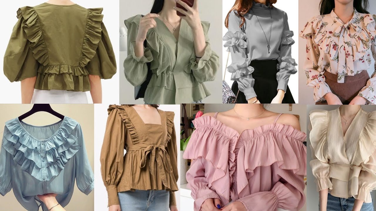 Ruffle Trim Top Designs For Girls | Ruffle Blouse Design Ideas | Ruffle ...