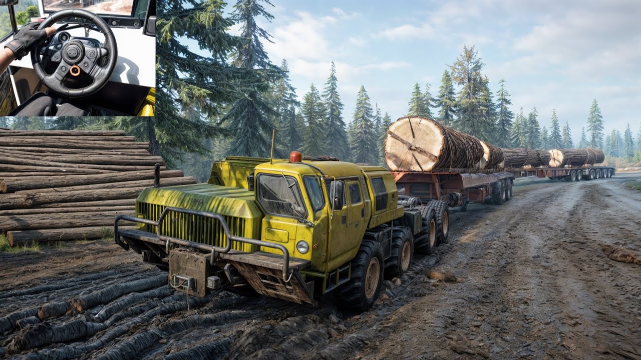 SnowRunner - Transporting Big Size Tree Load With Hurricane | Logitech ...