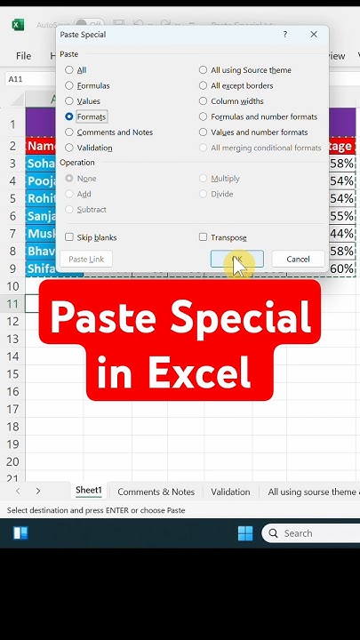 Paste Special में format Paste | Format Paste | Paste Special | #ytshorts #shortsfeed #excel # ...