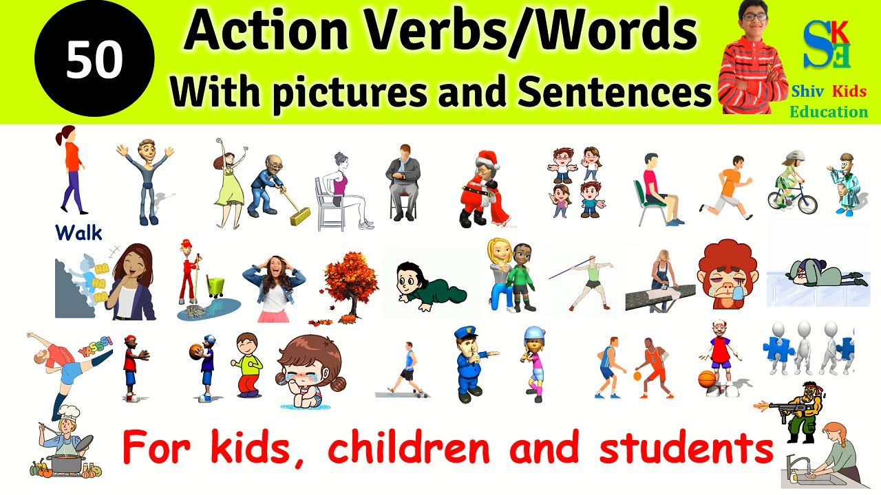 50 Action Words In English With Pictures And Senteces 50 Action Verbs 