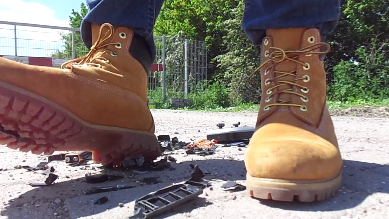 Timberland boots stomp and destroy 2 RC controllers - YouTube