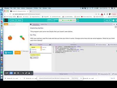 code.org, Lesson 7 level 1. Sprites #1 Interactive Animations and Games ...