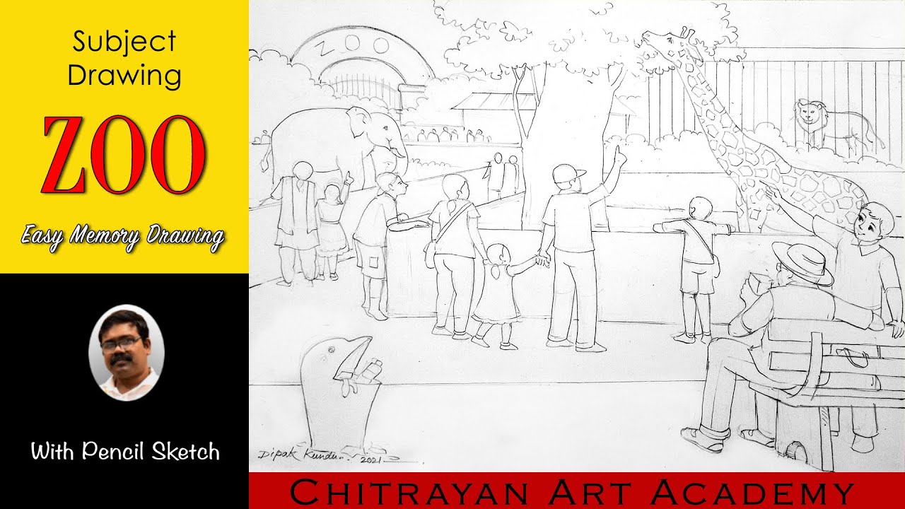 | How To Draw Zoo Scenery Step By Step | Zoo Scenery Drawing Easy | Zoo ...