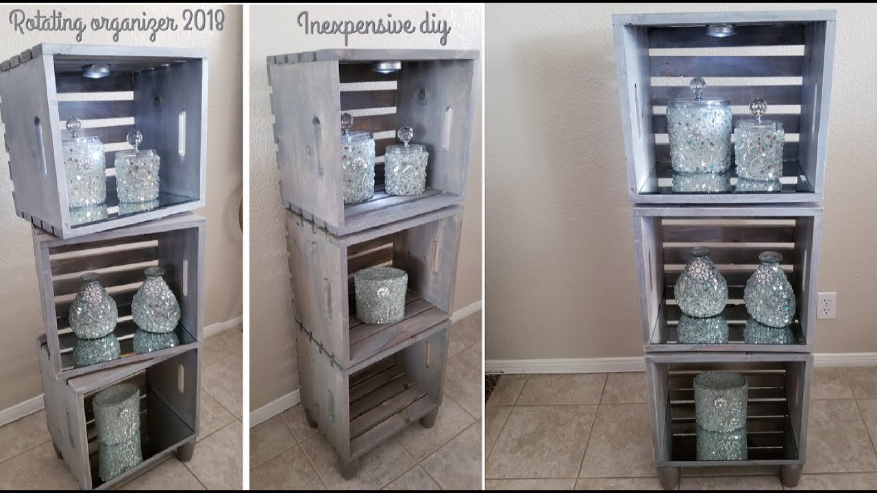 FARMHOUSE ROTATING ORGANIZER DECOR WITH LIGHTS | BUDGET FRIENDLY DIY ...