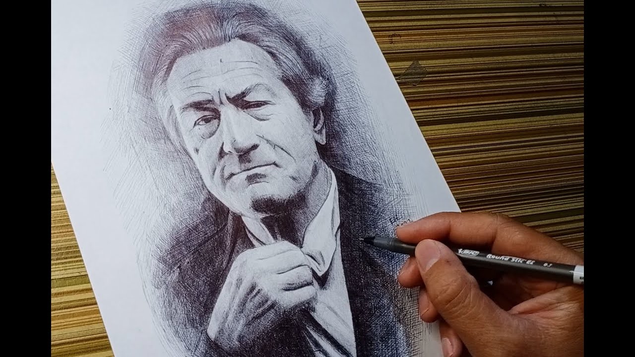 How to Draw Realistic Portrait using ballpoint pen | Drawing Robert De ...