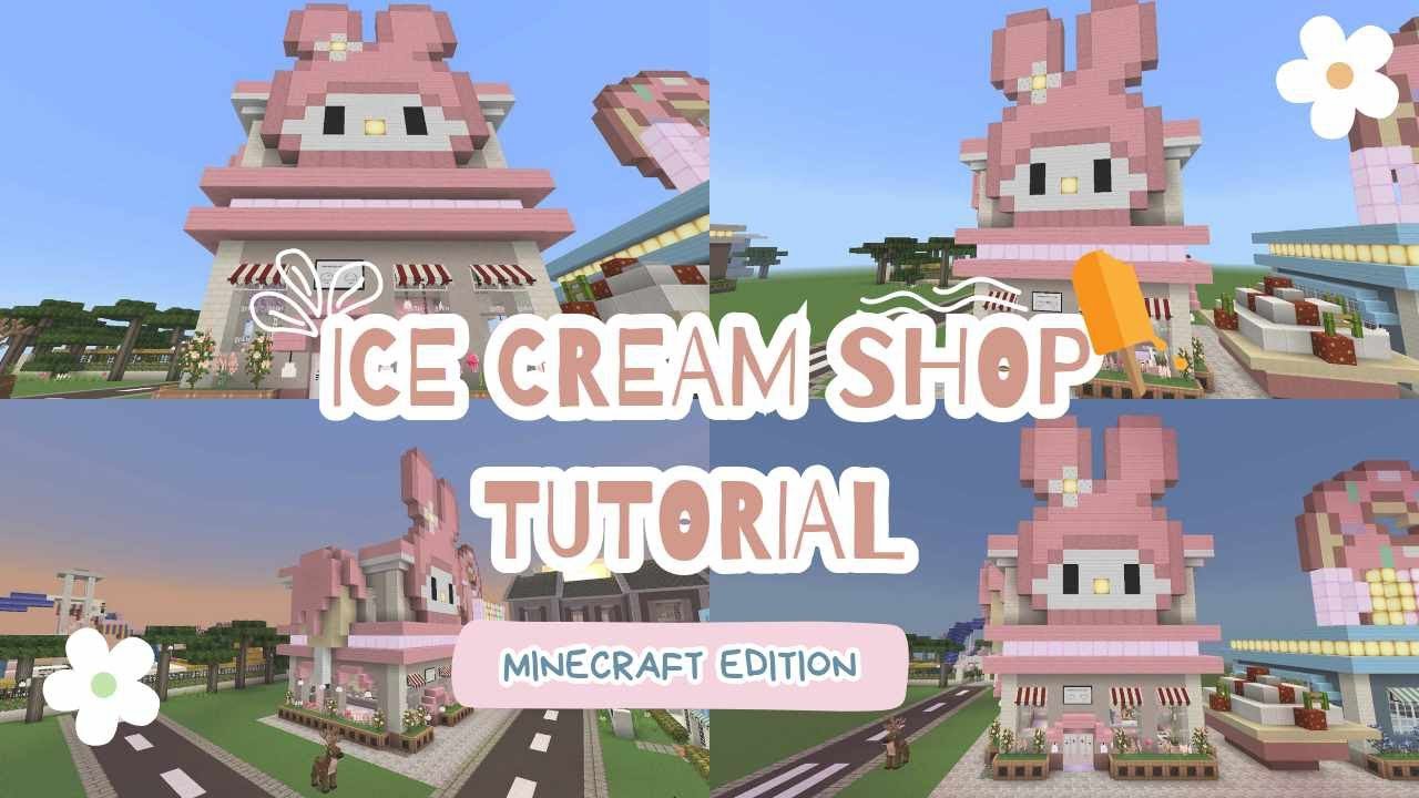🌷ice cream shop tutorial | How to make My Melody Shop | Minecraft BE v1 ...