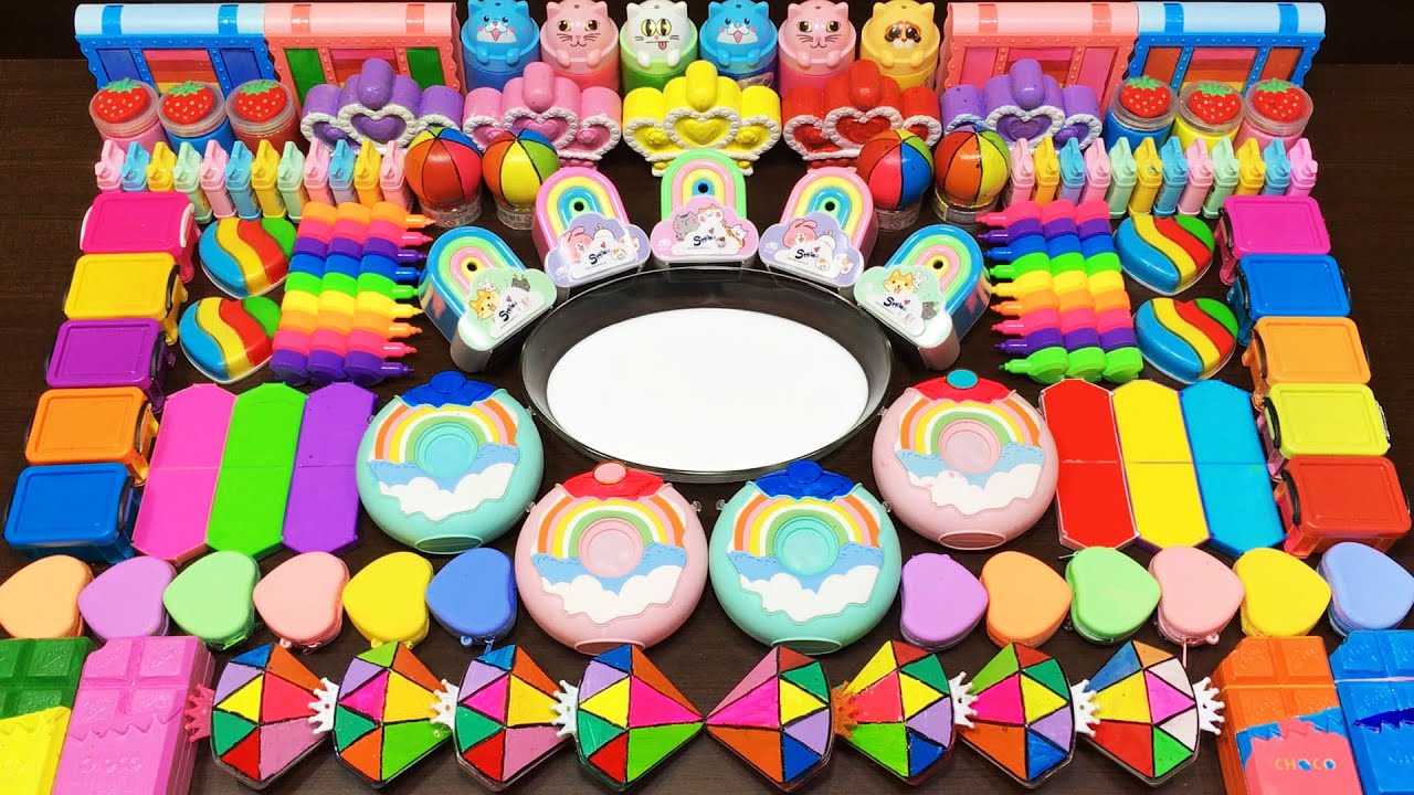 RAINBOW Slime ! Mixing Makeup, Clay, Floam and More into GLOSSY Slime ...