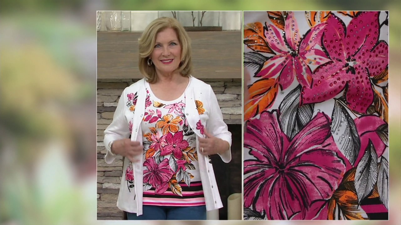 Quacker Factory Floral Print 3/4 Sleeve Knit Twinset on QVC - YouTube