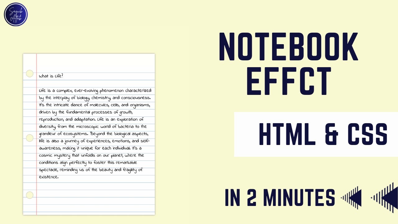 Css Animation Tutorial Create The Notebook Page Effect Html Css Youtube 2456