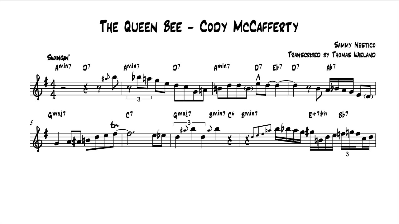 The Queen Bee - Cody McCafferty (Bb Solo Transcription) - YouTube