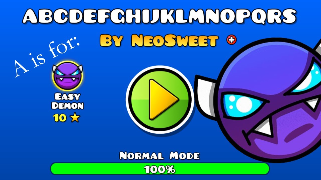 Easy Demon Alphabet | 1) ABCDEFGHIJKLMNOPQRS - NeoSweet | Geometry Dash ...