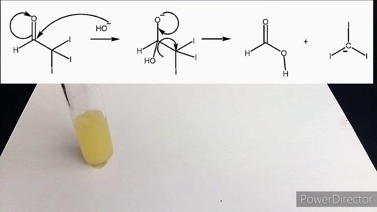 Prueba de Yodoformo (Síntesis de Yodoformo a partir de alcoholes) - YouTube