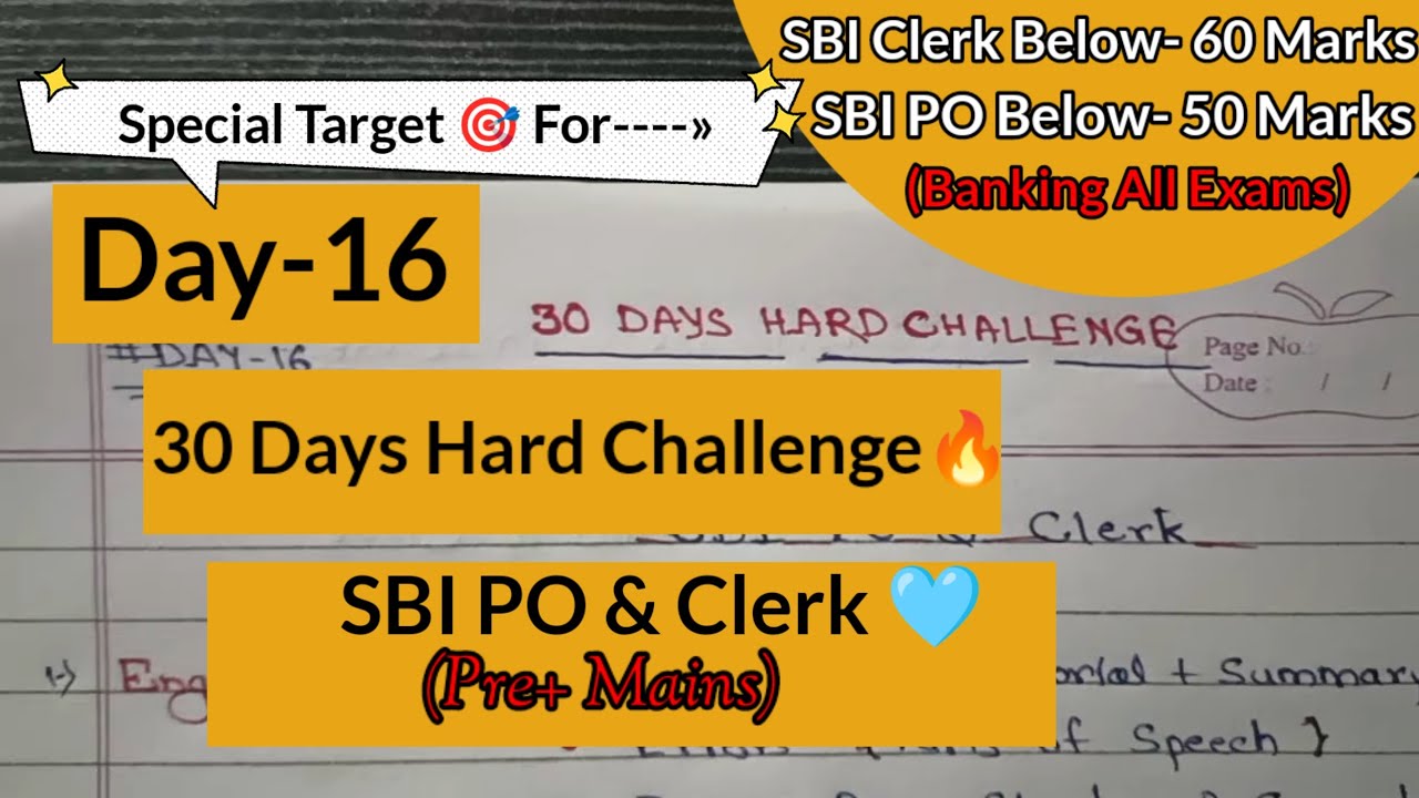 "Day-16 | 30 Days Hard Challenge 🔥 | SBI PO & Clerk Preparation | Speed ...