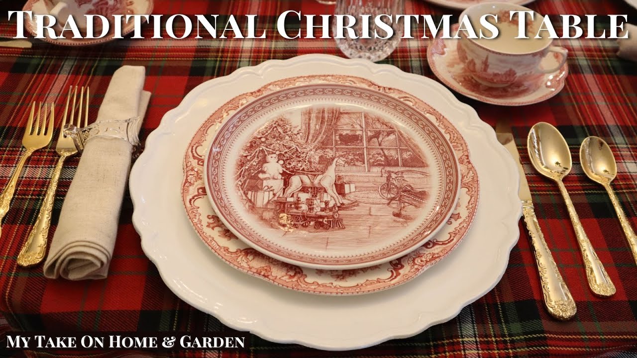 Traditional Christmas Table Featuring Spode Red Transferware and Plaid ...