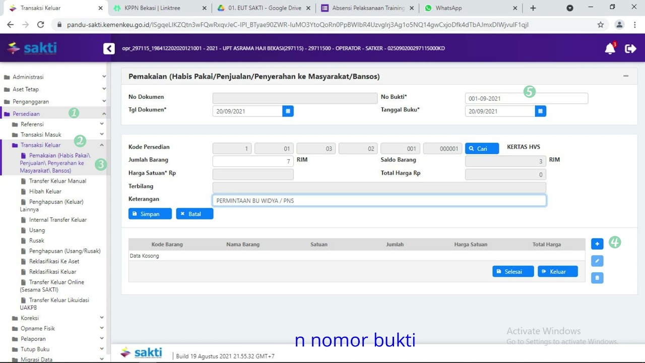 Cara rekam Transaksi Habis Pakai Persediaan - Tutorial SAKTI - YouTube