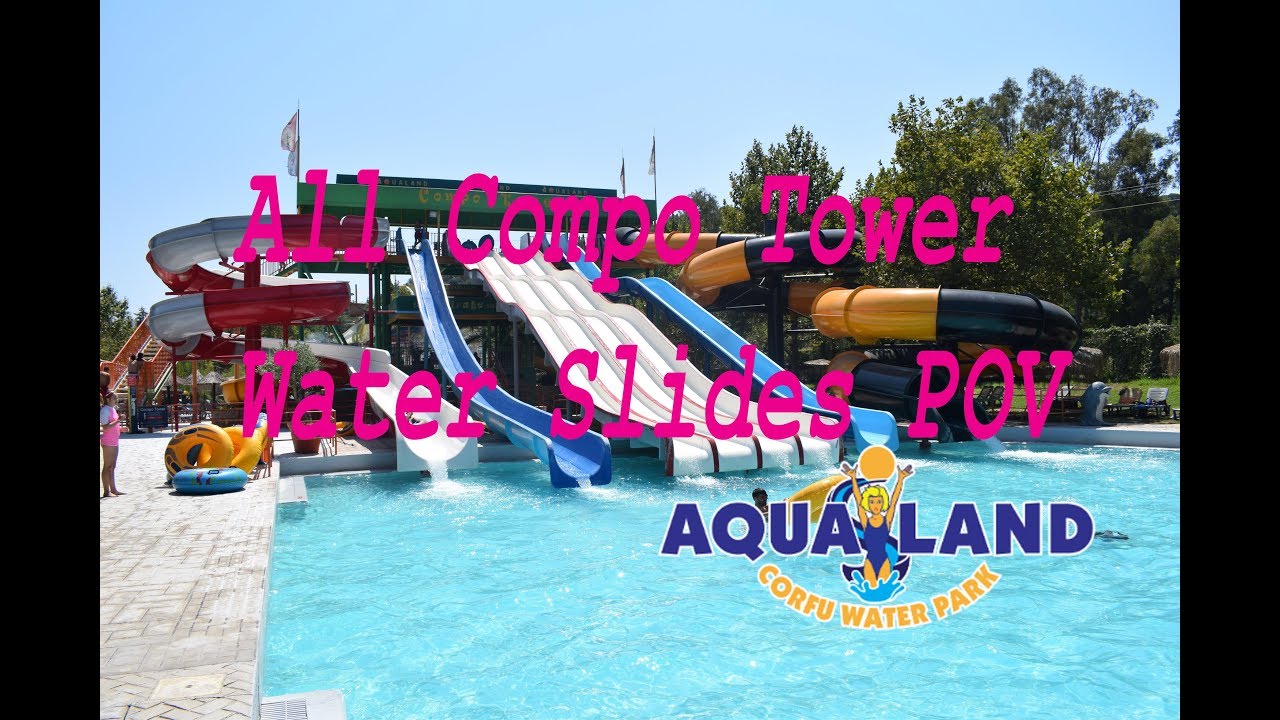 Compo Tower Water Slide ( All ) : Aqualand Corfu Greece 4k - YouTube