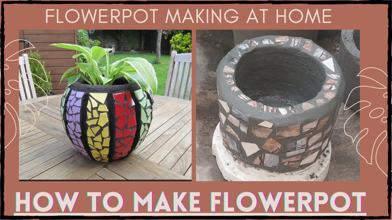 Tiles pot | How to make flower pot using broken tiles | Flower pot ...