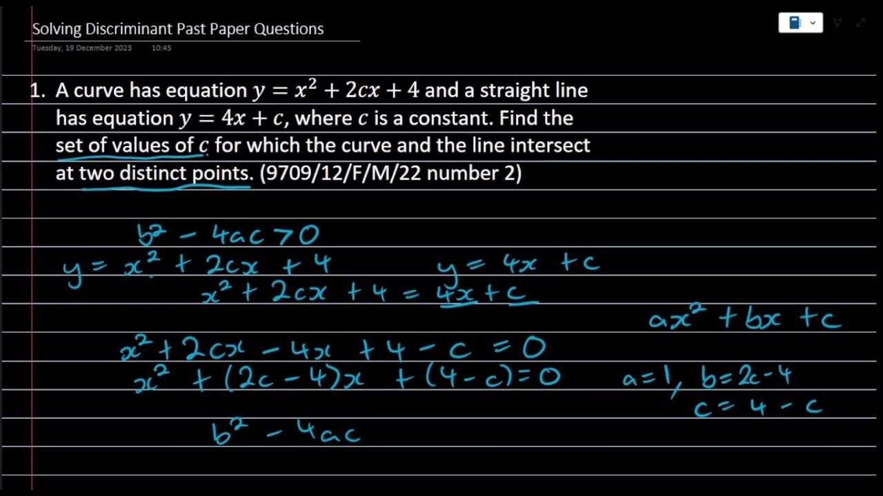 Solving Discriminant Questions from Past Papers (GCE A Level Maths 9709 ...