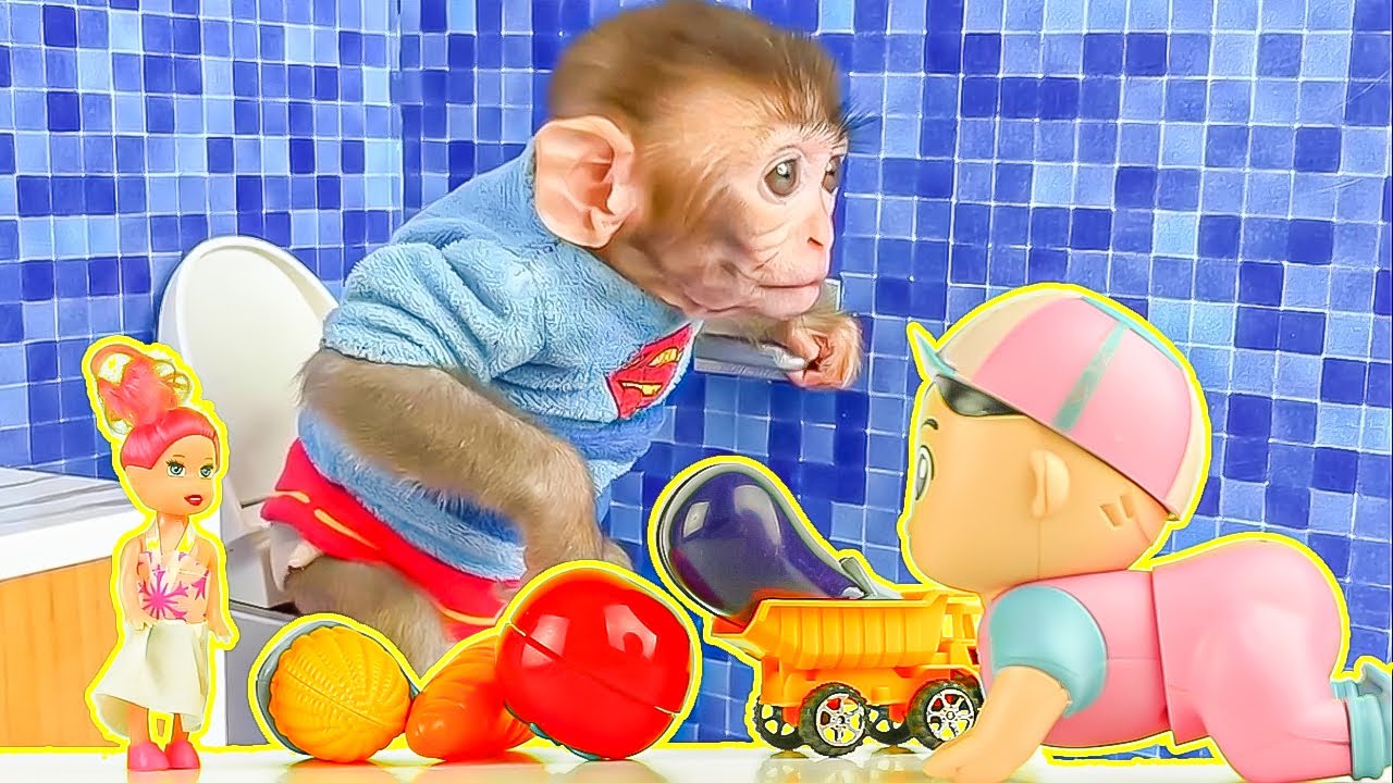 Bon Bon Monkey and Baby Toy Going For Shopping - YouTube