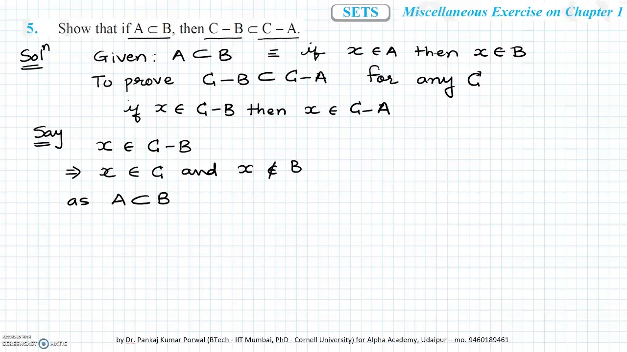 Q 5 (Ch 1 Sets - Misc Ex Maths 11th NCERT ) Show that if A ⊂ B, then C ...