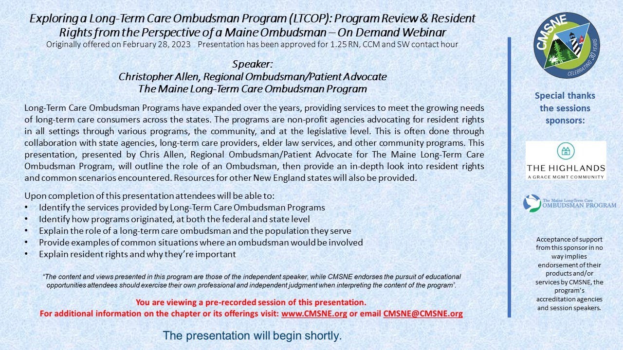 CMSNE Exploring a Long-Term Care Ombudsman Program: Program Review ...
