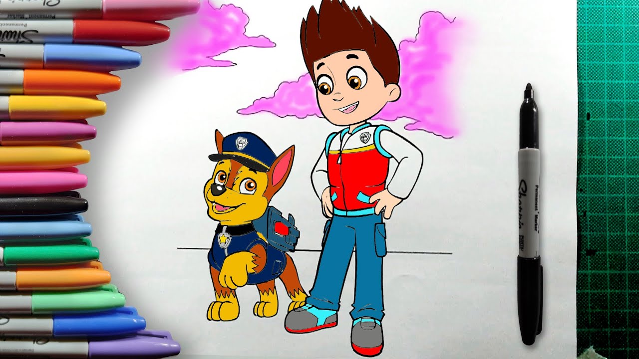 How to Color Ryder and Chase from Paw Patrol Step by Step Easy Coloring ...