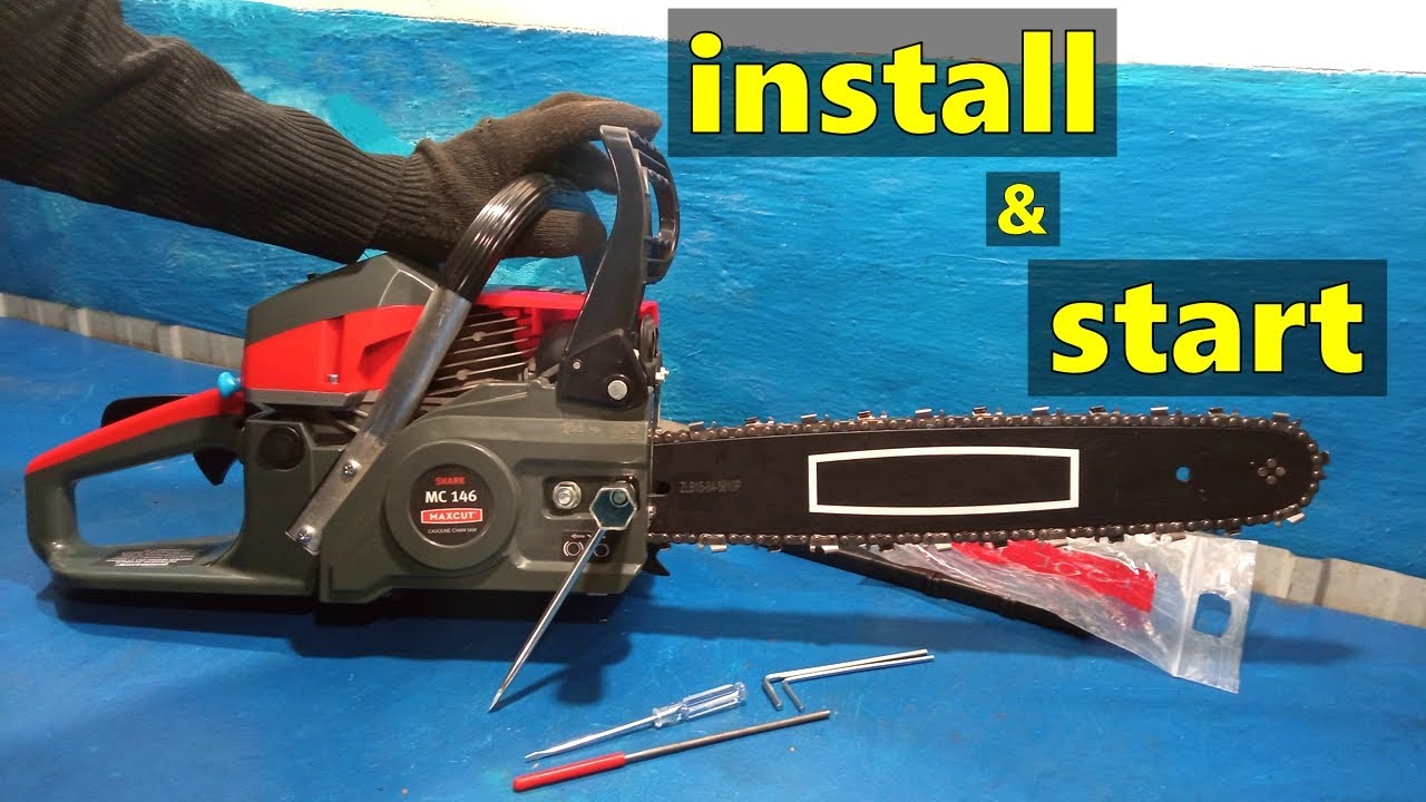 How to assemble and start gasoline chain saw - YouTube