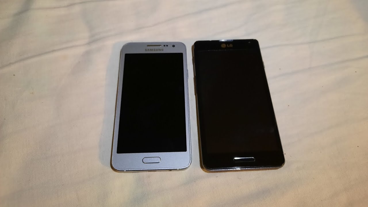 Samsung Galaxy A3 vs LG Optimus F7 boot comparison and shutdown - YouTube
