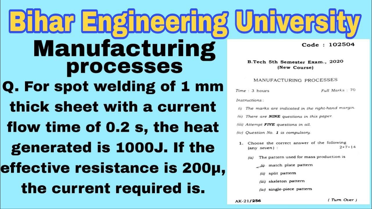 Manufacturing processes pyq 2022 || Numerical || BEU PYQ solution || MP ...