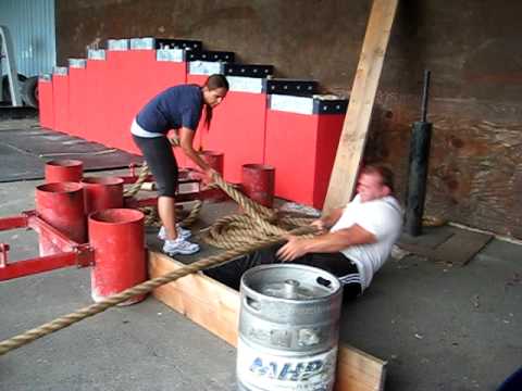 Derek Poundstone Flat Sled Drag 500lbs up incline - YouTube