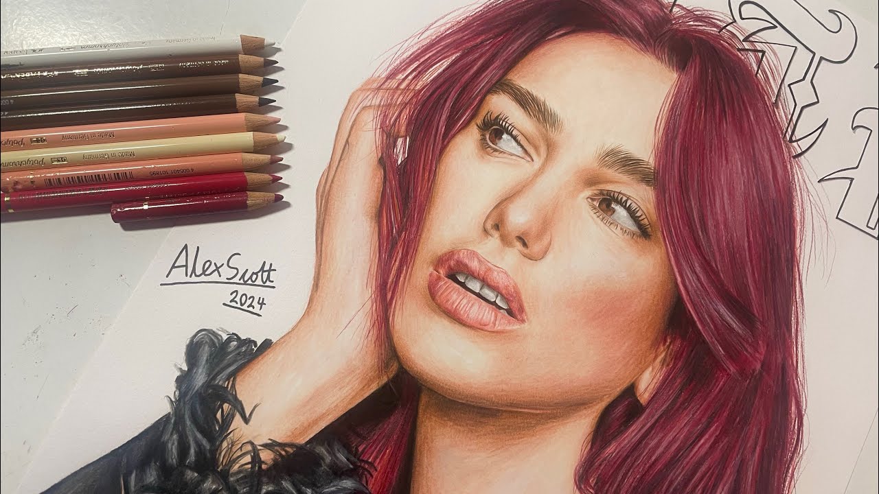 Drawing Dua Lipa - coloured pencil drawing - YouTube