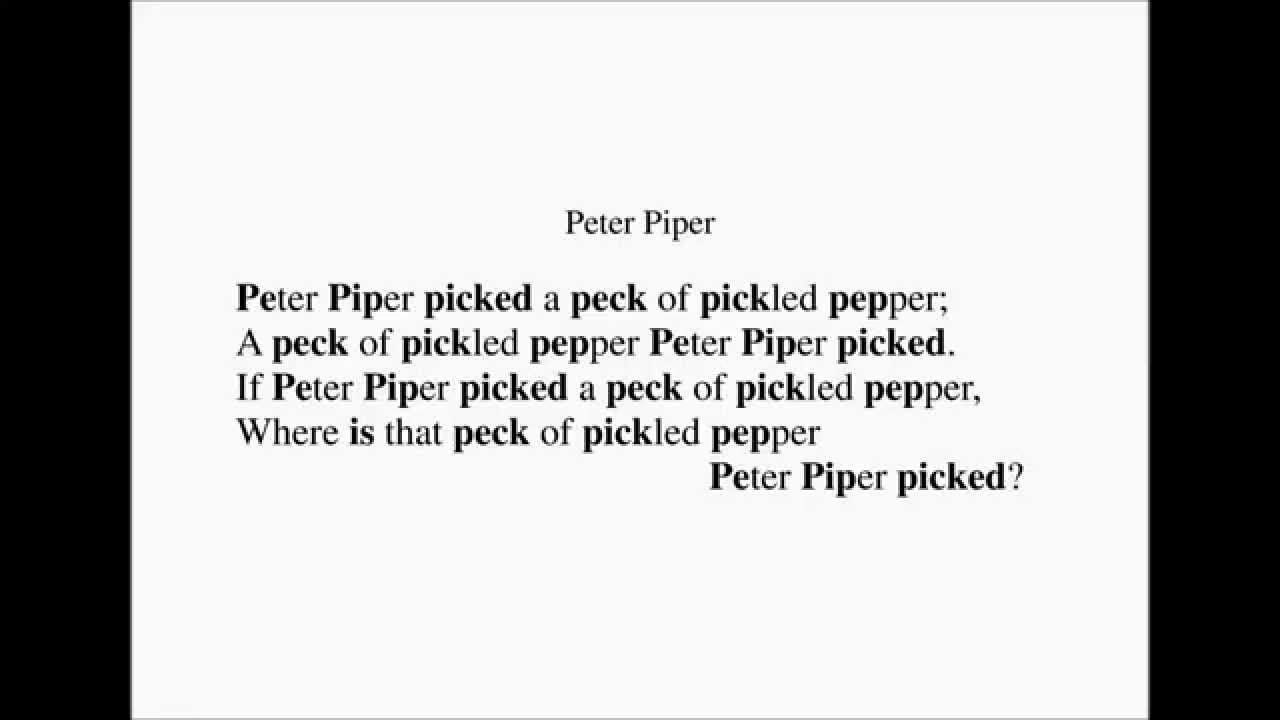 TONGUE TWISTER - PETER PIPER - YouTube