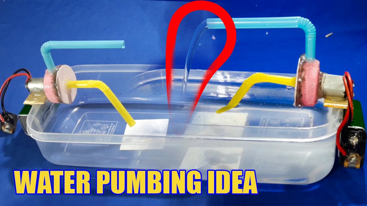 Water Pumping Idea, Simple Creation using small battery and home straw ...