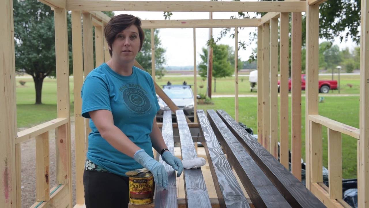 Building Our Tiny House: Step 5 - Staining the Loft Support Beams - YouTube