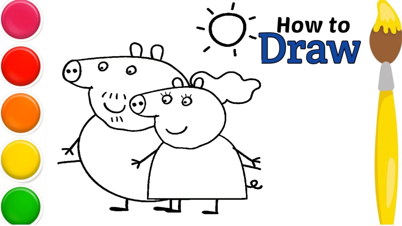 mother Peppa pig and father Peppa pig drawing for kids. how to draw ...