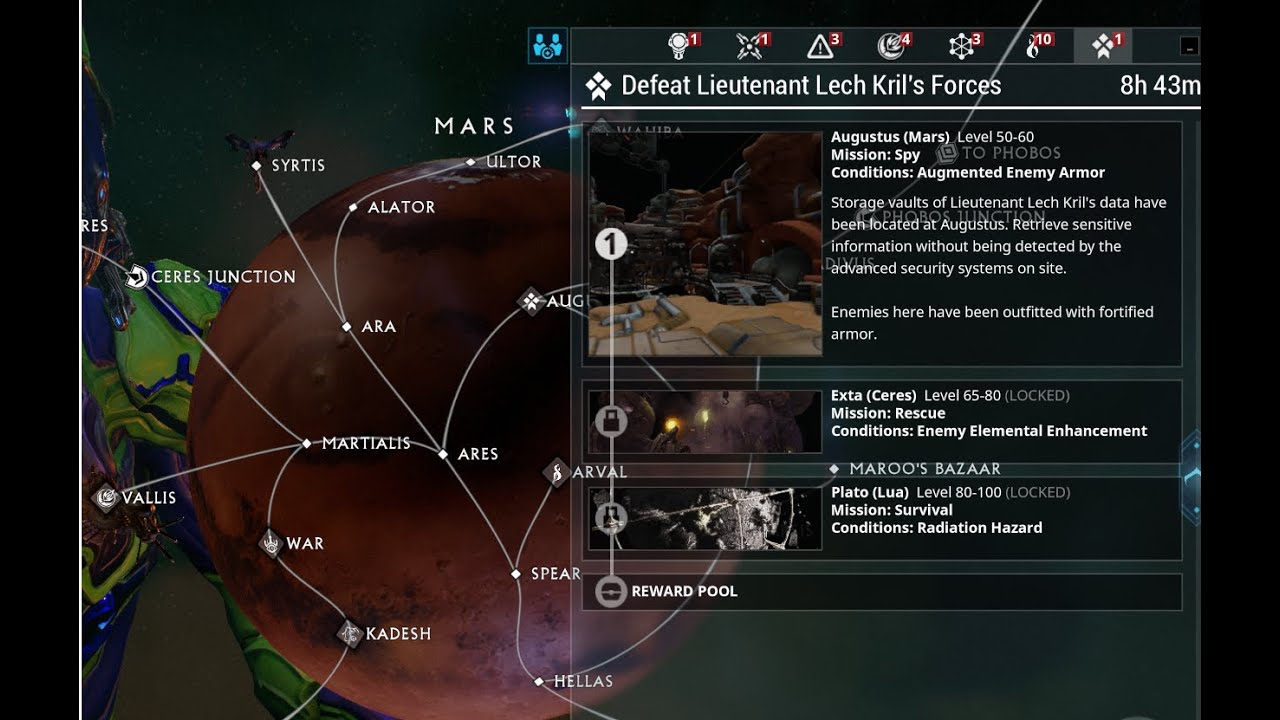 Warframe Augustus (Mars) Mission Spy level 50-60 - YouTube