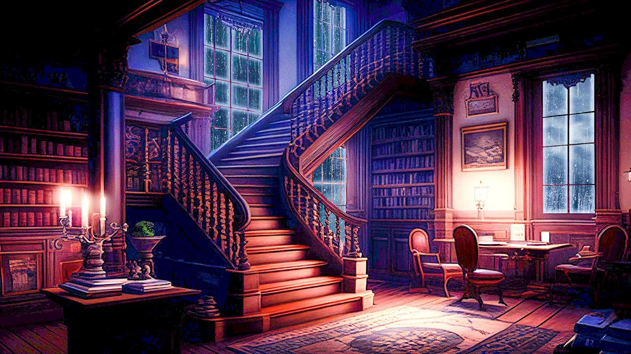 Cozy Royal Library Ambience | Heavy Rain & Very Strong Thunder ...