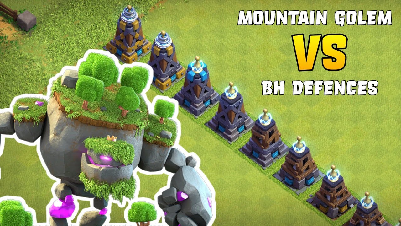 Mountain golem VS All Builder base defence | Clash of Clans - YouTube