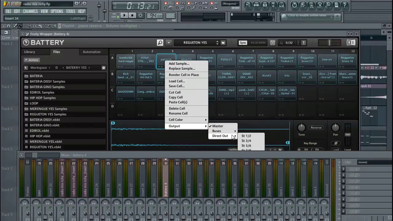 Tutorial - battery Assign Channels to the Mixer. samples or sounds from ...