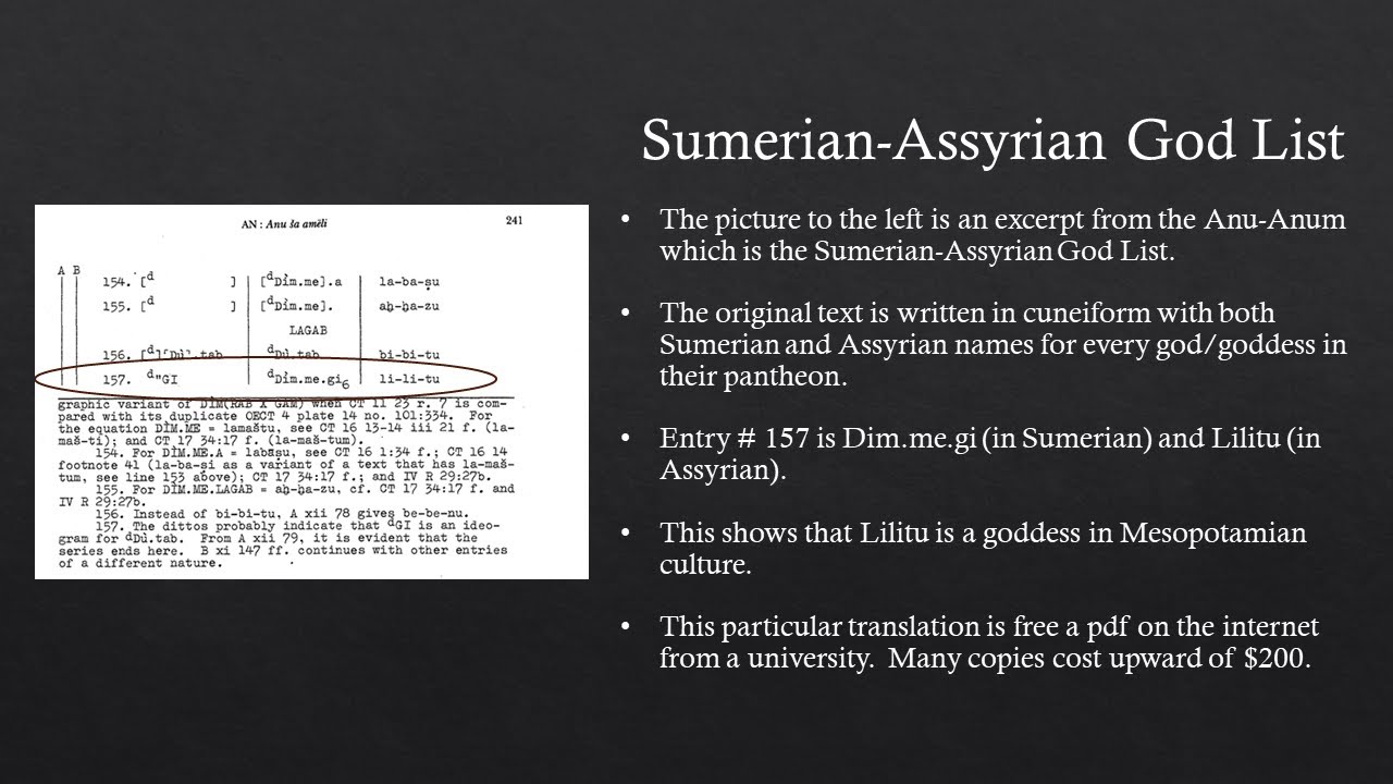 Lilith in the Sumerian-Assyerian God List - YouTube