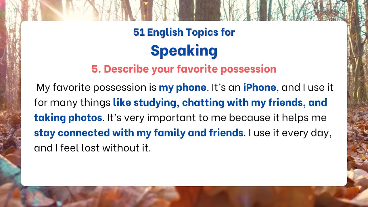 51 Speaking Topics with Q&A: Speaking 5. Describe your favorite ...