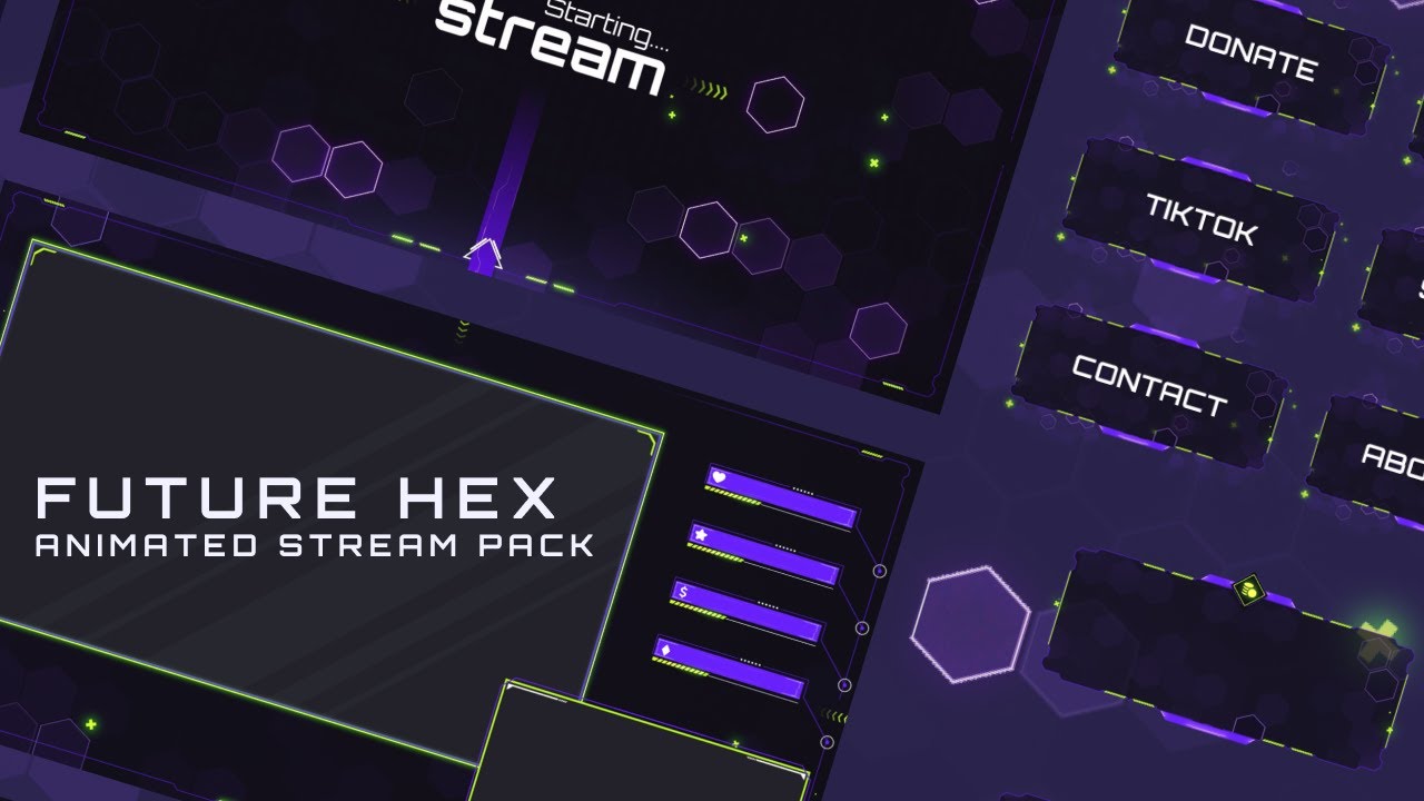 Green Future Hex Animated Stream Package - Animated Overlays, Alerts ...