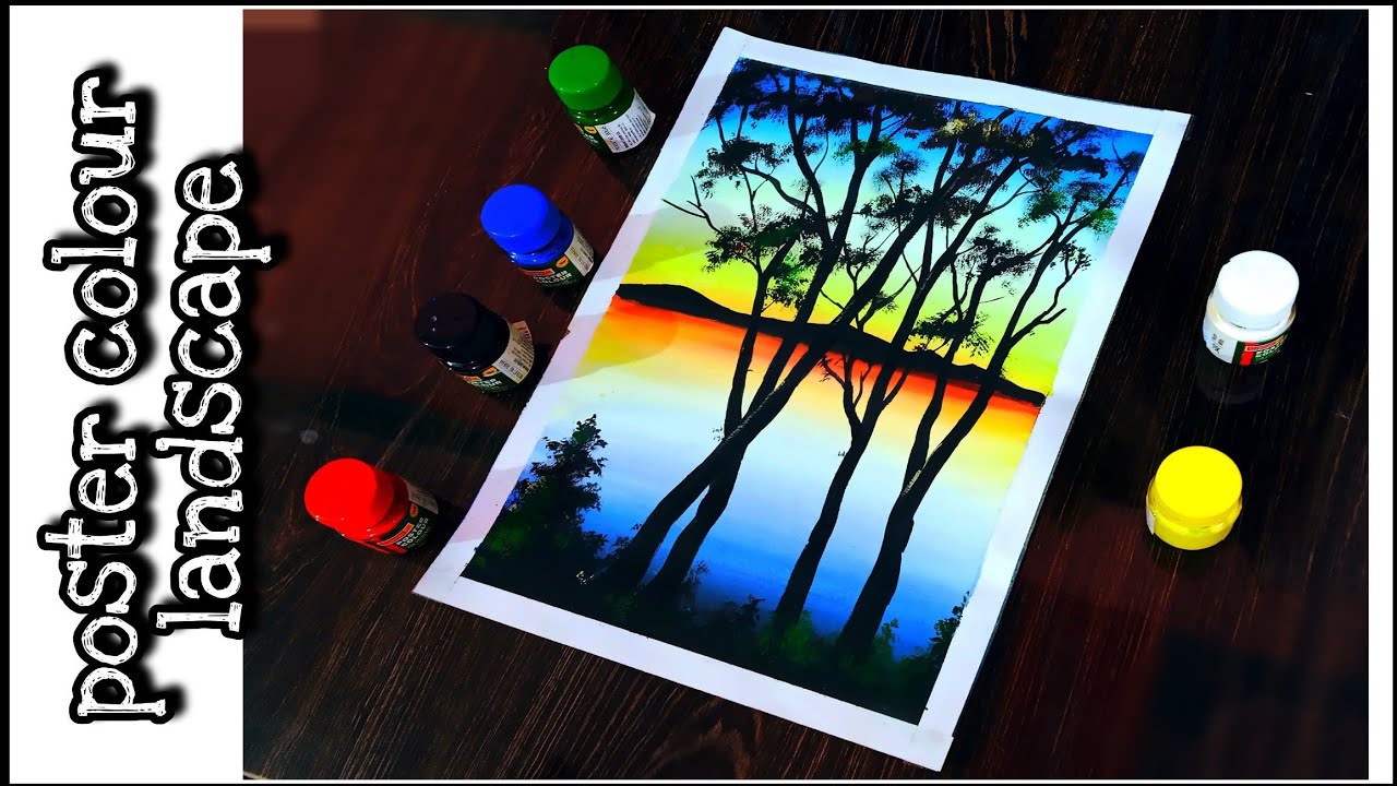 How to paint a beautiful scenery in poster colour...... - YouTube
