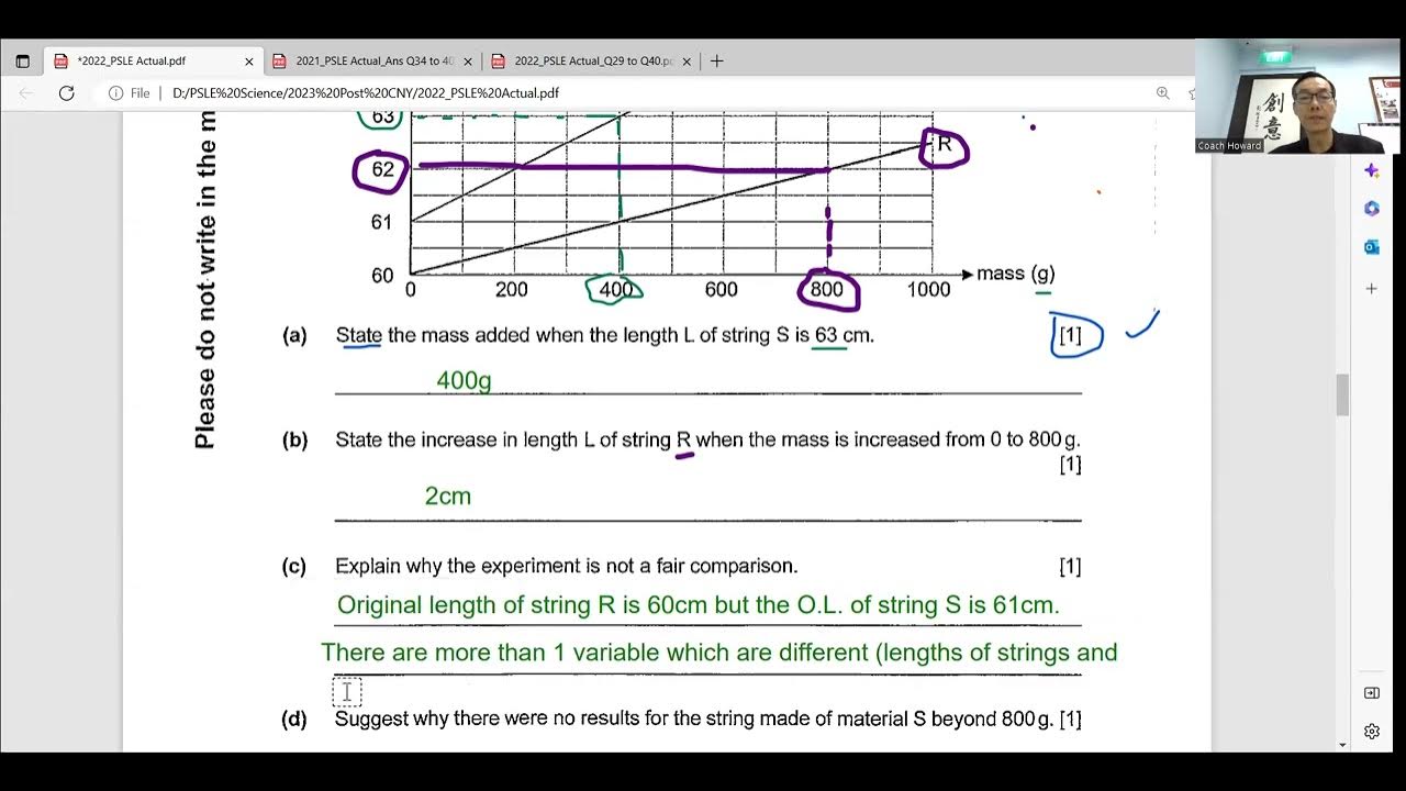 2022 PSLE Science Q35 - Elastic Spring Force Experimental OEQ - YouTube