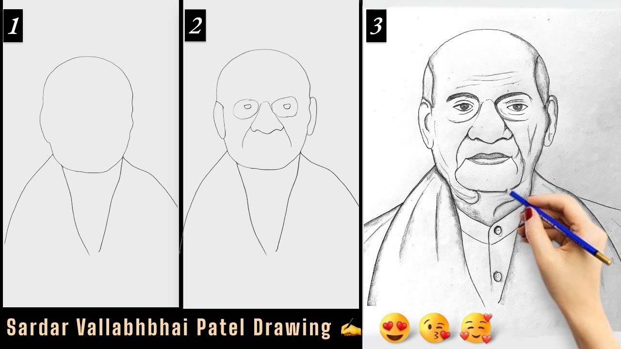 Sardar Vallabhbhai ka drawing step by step OMA se banaein easily ...
