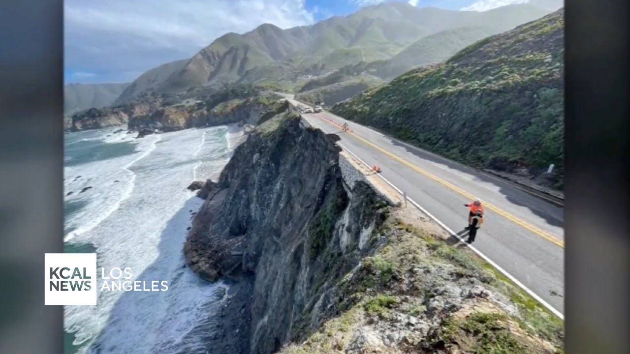 Part of Highway 1 washed away near Big Sur - YouTube