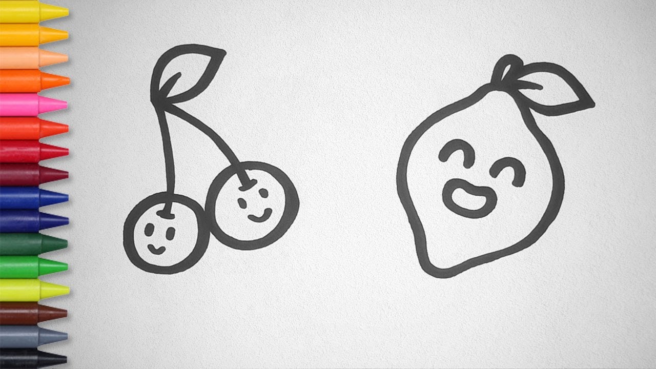 How to Draw Cherry and Lemon | Coloring Page with Crayons | Drawing and ...