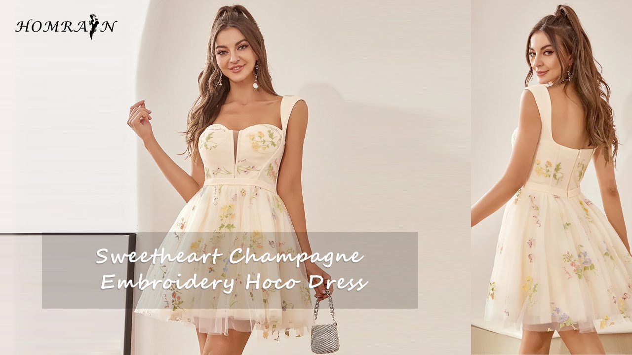 Champagne Cute A Line Sweetheart Short Homecoming Dress| Homrain Hoco ...