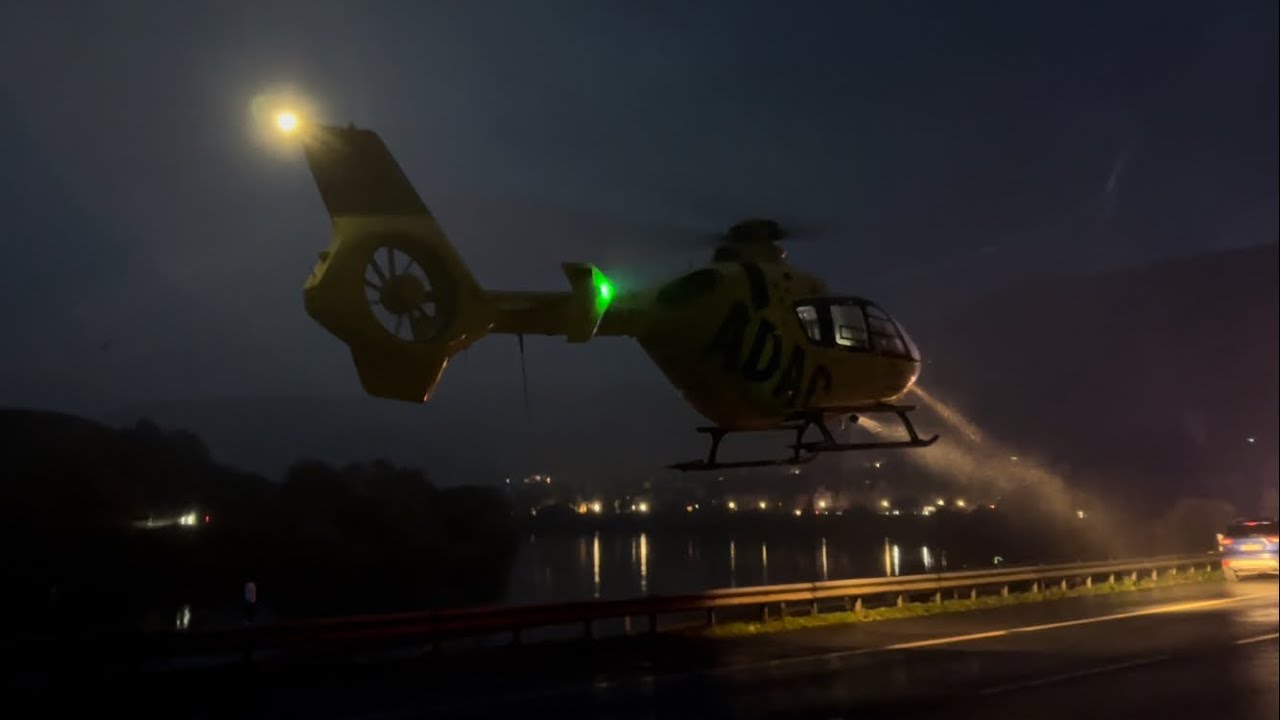 Rescue Helicopter Take-off at night - YouTube