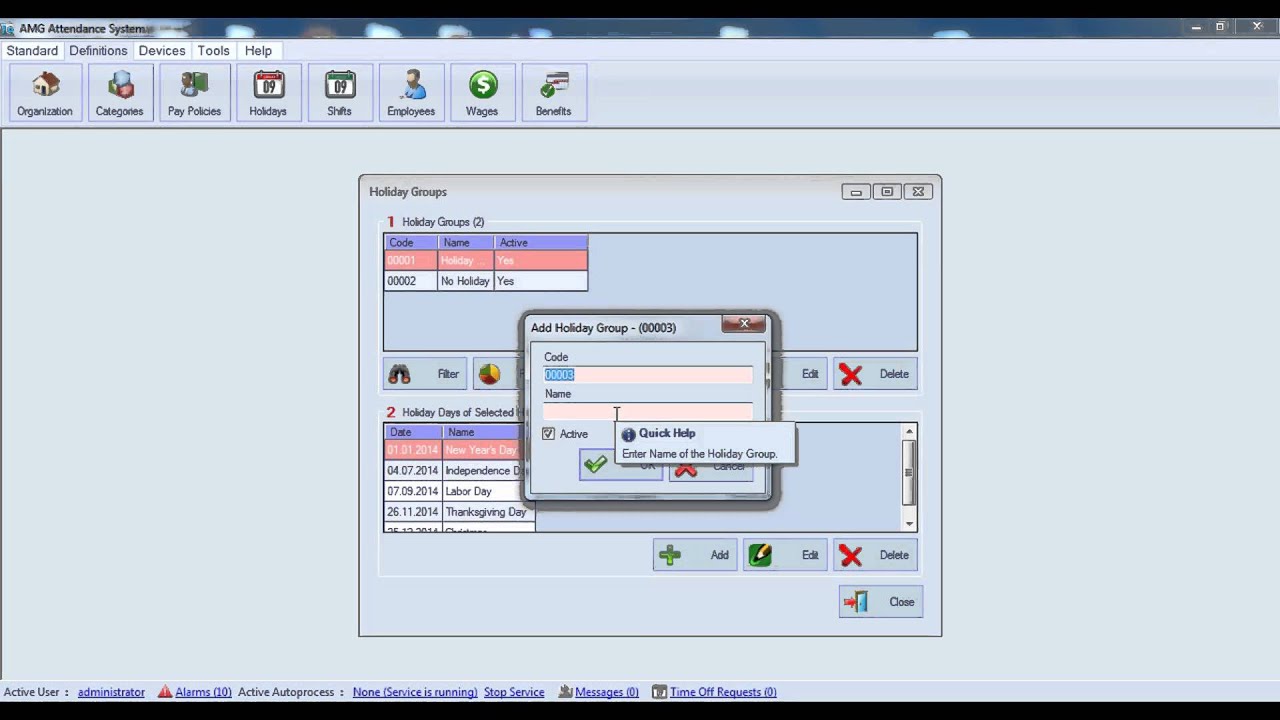 AMG Time And Attendance system video tutorial: Holidays - YouTube
